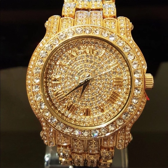 Accessories | Iced Out Gold Watch Fine Designer Mens Jewelry | Poshmark